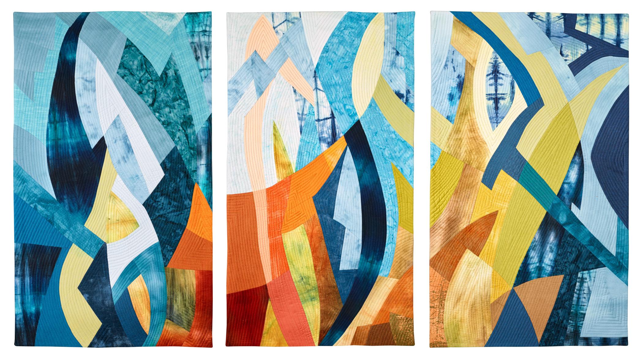 Surfacing-Triptych | SAQA - Studio Art Quilt Associates